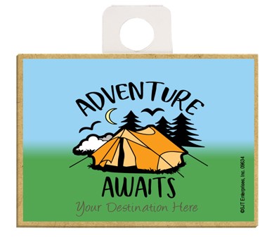 Adventure awaits Camping / RV themed wood fridge magnet, can be name ...